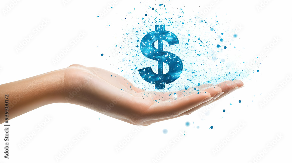 3d Flat icon as Hand with Holographic Budget Plan and Dollar Sign ...