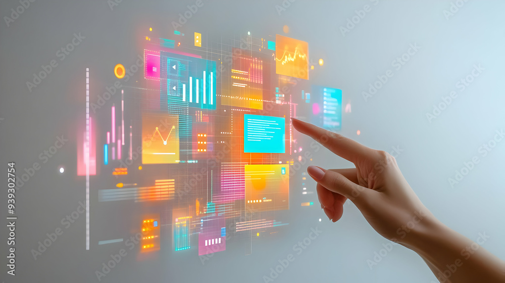 3d Flat icon as Hand with Holographic Presentation Slides and Pointer ...