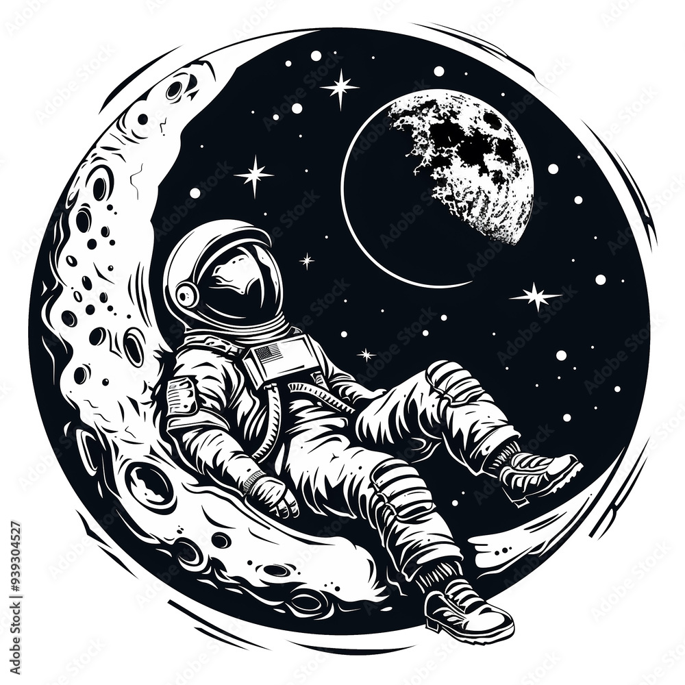 clipart astronaut on the moon black and white illustration isolated on ...