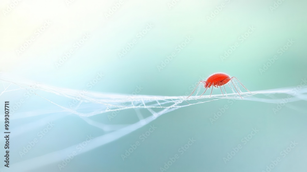 Artistic macro of a Red Spider Mite on a web thread, showcasing the ...