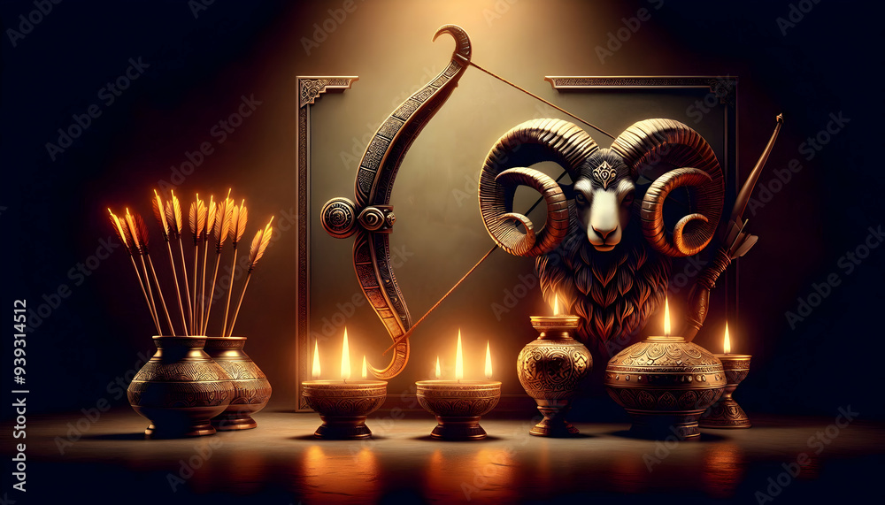 Rams Bow and Quiver with Diya Border concept as Vertical frame with ...