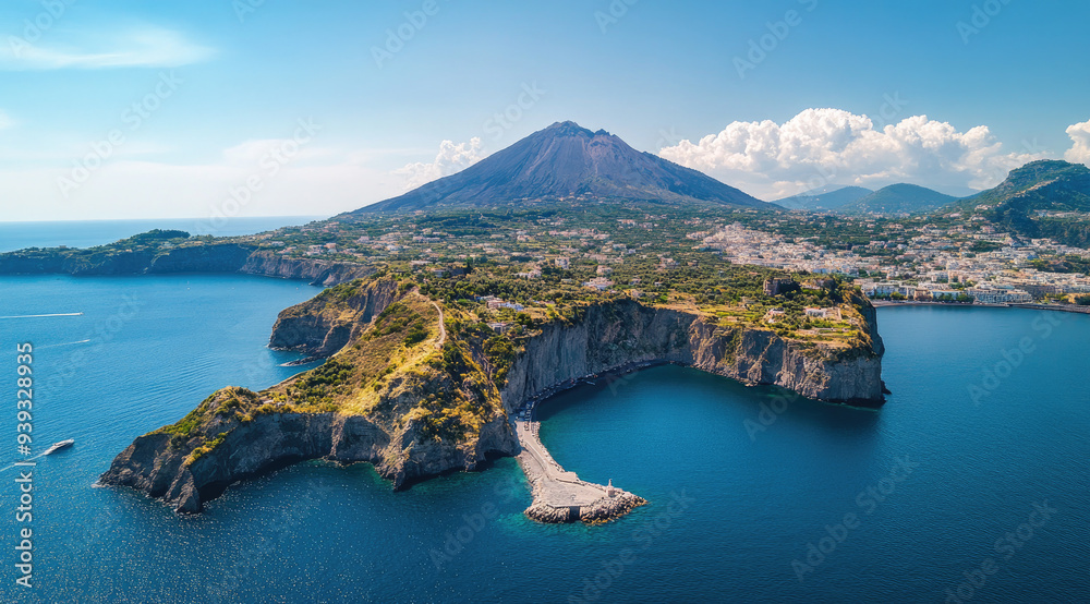 Aerial view of the Vesuvius volcano in Naples, Italy, with a green ...