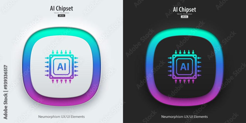 Vetor de AI processor chip icon. A set of buttons with Chip symbols ...