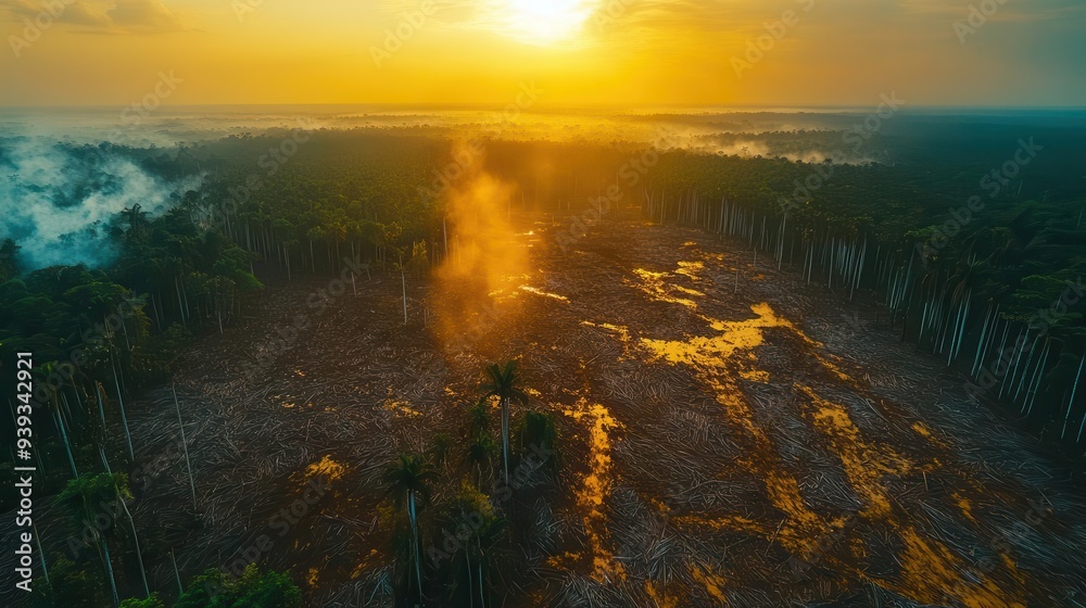 aerial splitscreen image contrasting lush rainforest with deforested ...