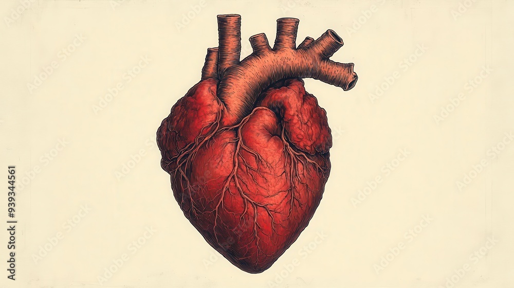 anatomical heart illustration merging traditional engraving style with ...