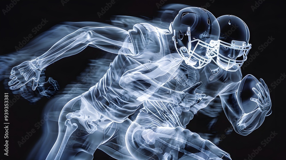 X-Ray of a Football Tackle: An x-ray image of two football players ...