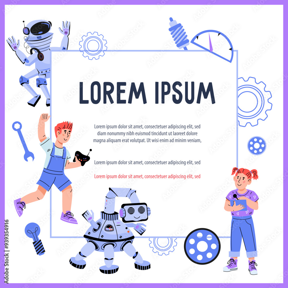 Banner for advertising robotics and programming school for kids, flat ...