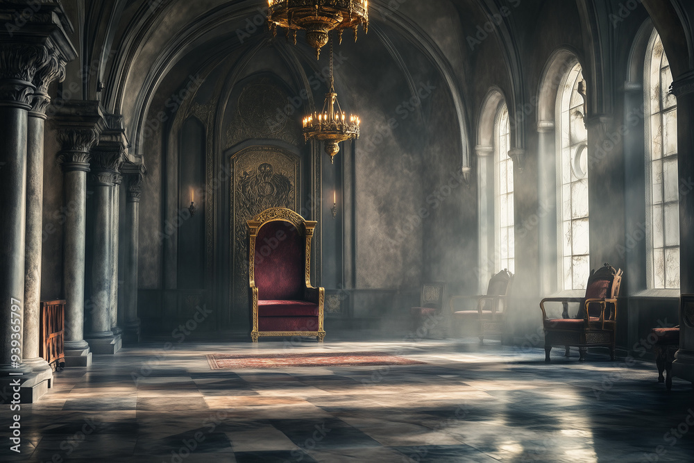 Selective focus monarchy throne in palace, Interior design of king ...