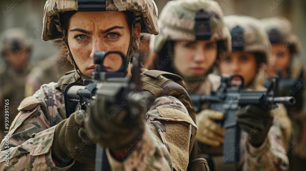 group of female soldiers participating in a training exercise ...