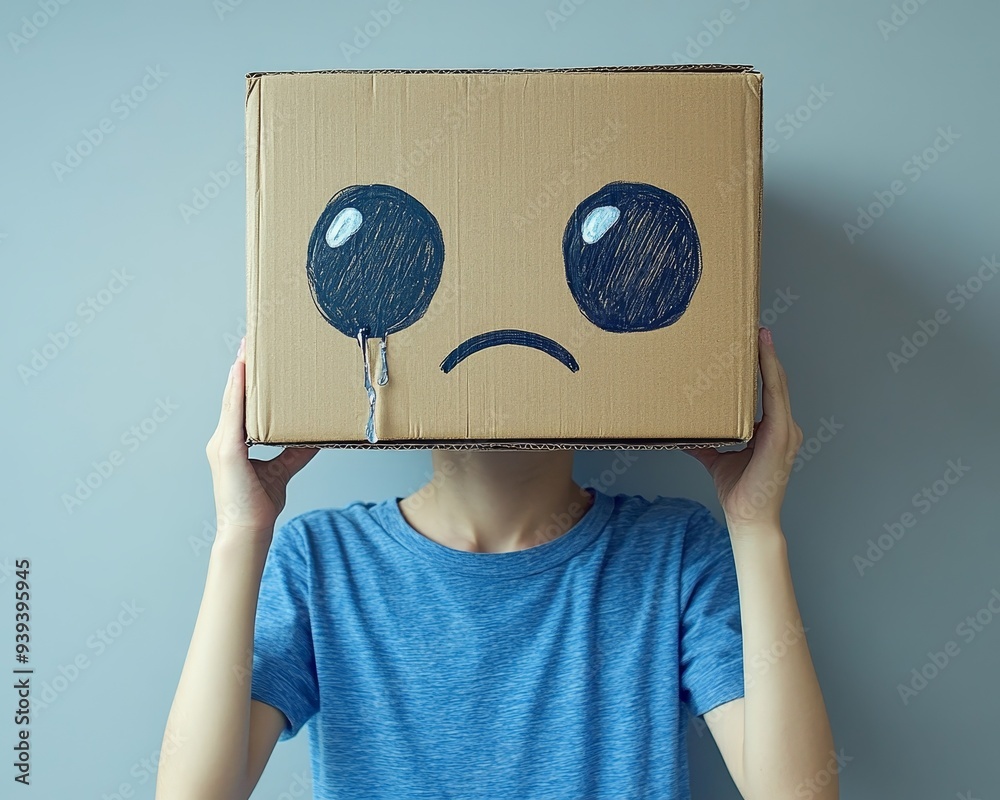 Hidden Emotions A Cardboard Box with a Sad Face Hides a Childs True ...