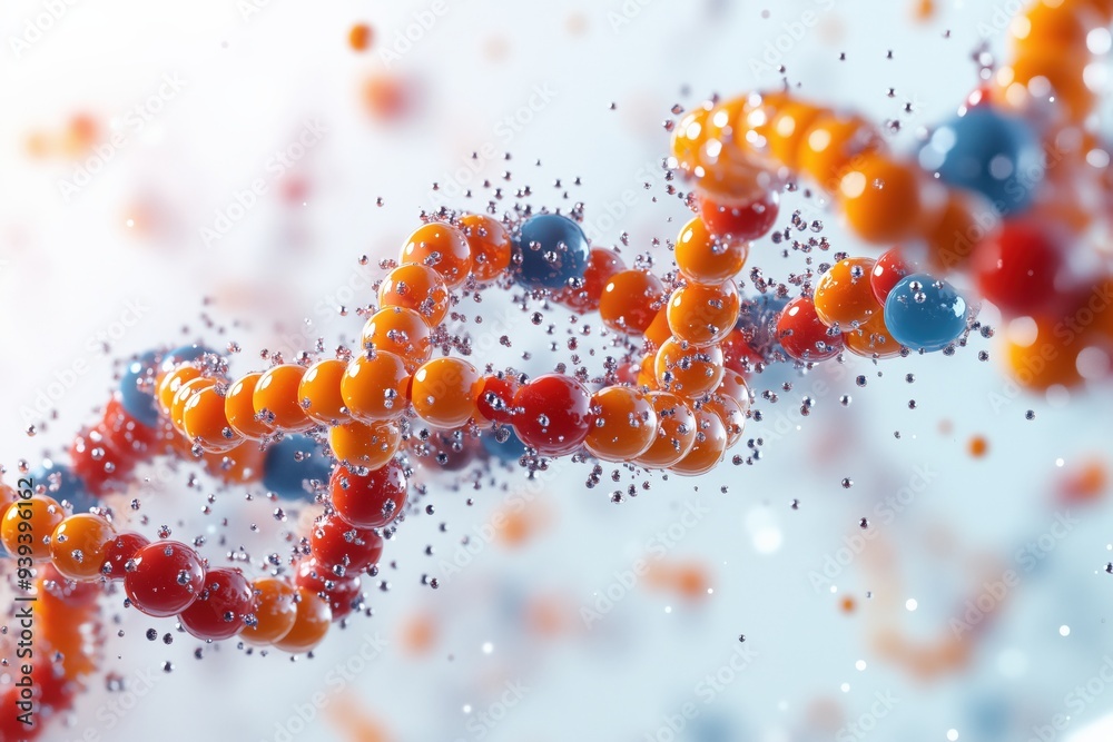 Simple drawing of a 3D DNA structure with zoomed-in chemical bonds ...