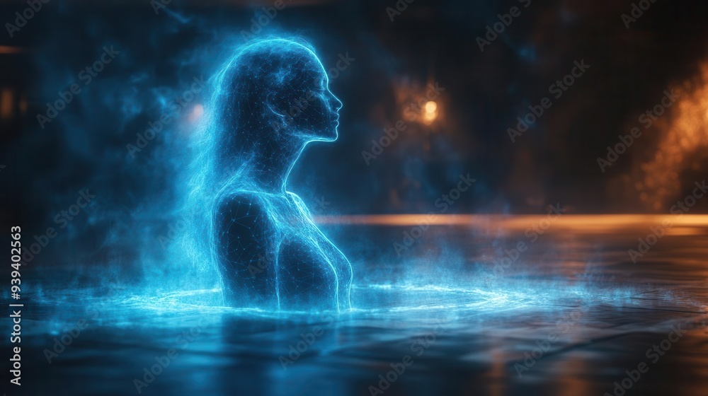 futuristic 3d hologram of an ai assistant glowing with ethereal blue ...