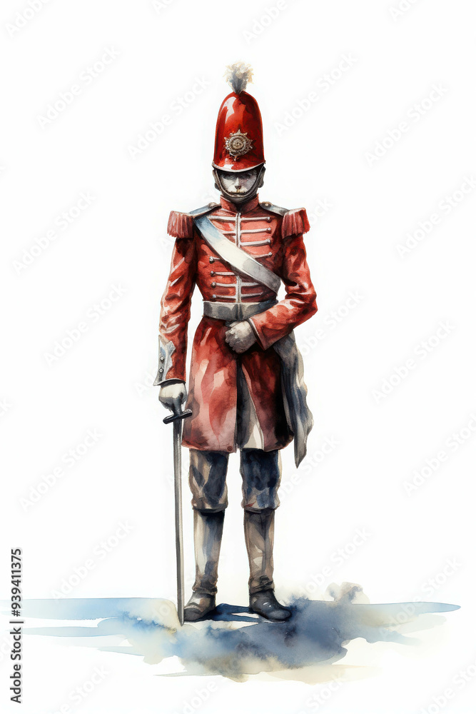 The Redcoat: A Watercolor Portrait of a Historic Soldier: A majestic ...