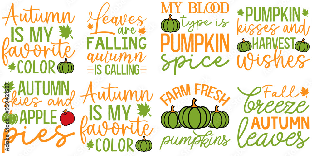 Cute Fall Quotes, Typography Bundle Vector Illustration for Vouchers ...