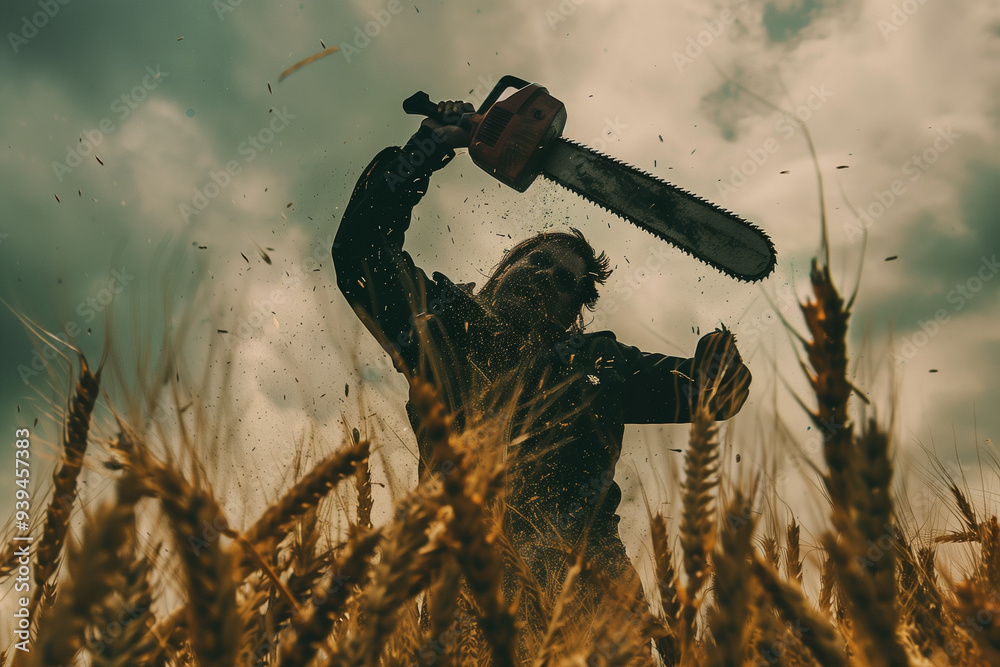 Smasher with Chainsaw chasing victim in wheat field, terrifying ...
