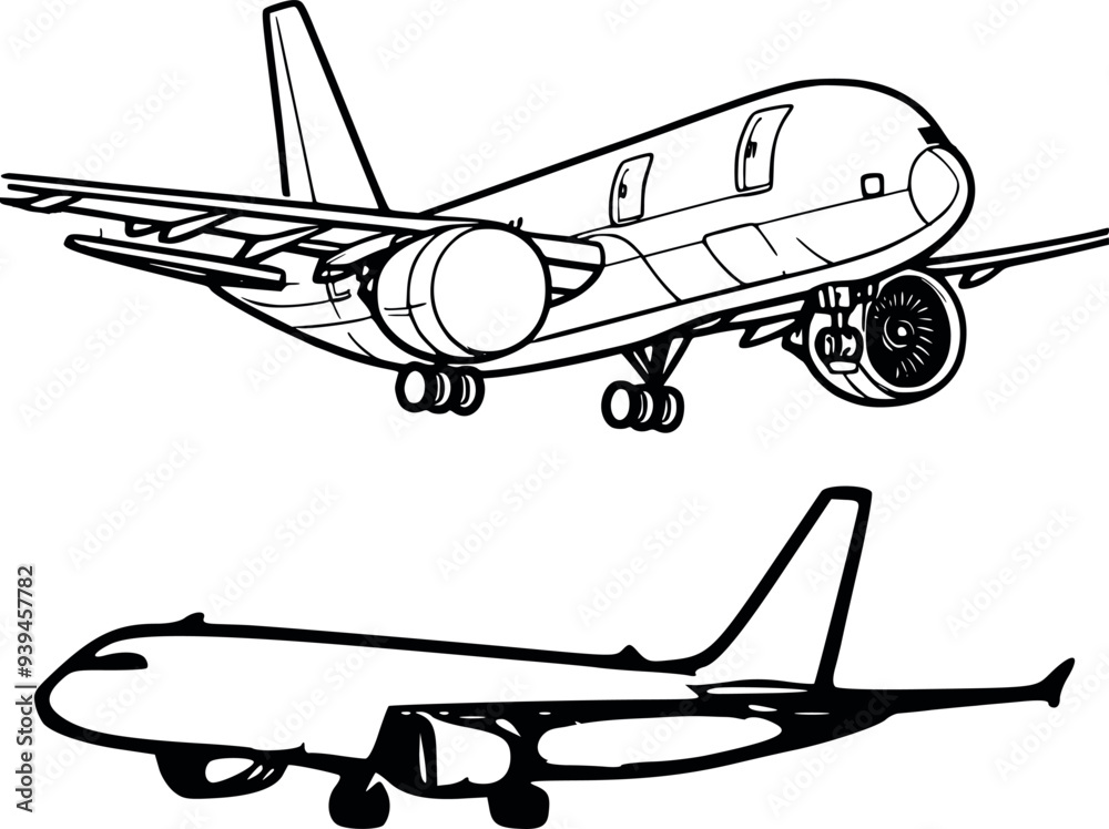 Two line drawing aircraft plane hand drawn Symbol vector illustration ...