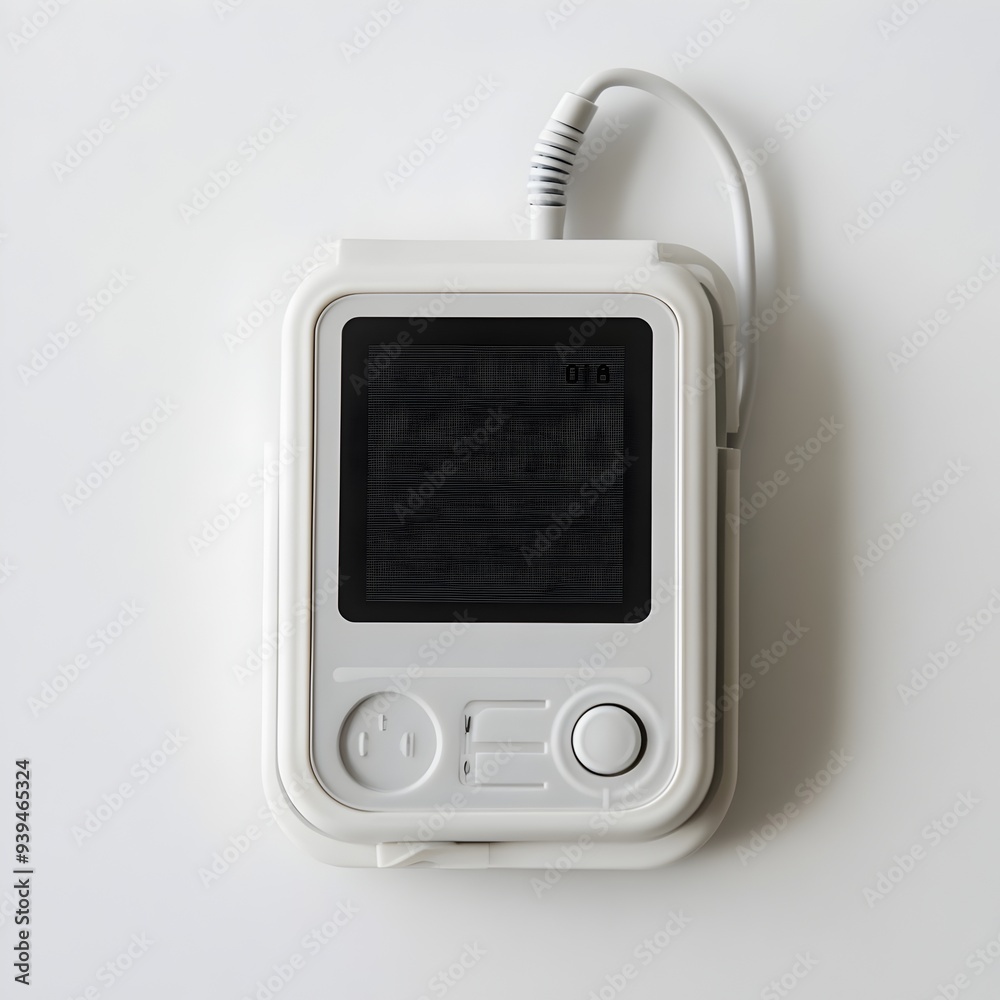 Closeup view of a digital pulse oximeter device isolated on a plain ...