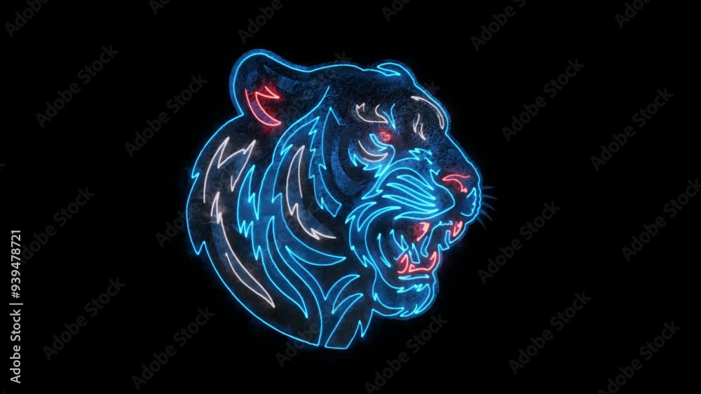 Blue Tiger Head Animated Neon Logo with Reveal Effect - Overlay Graphic ...