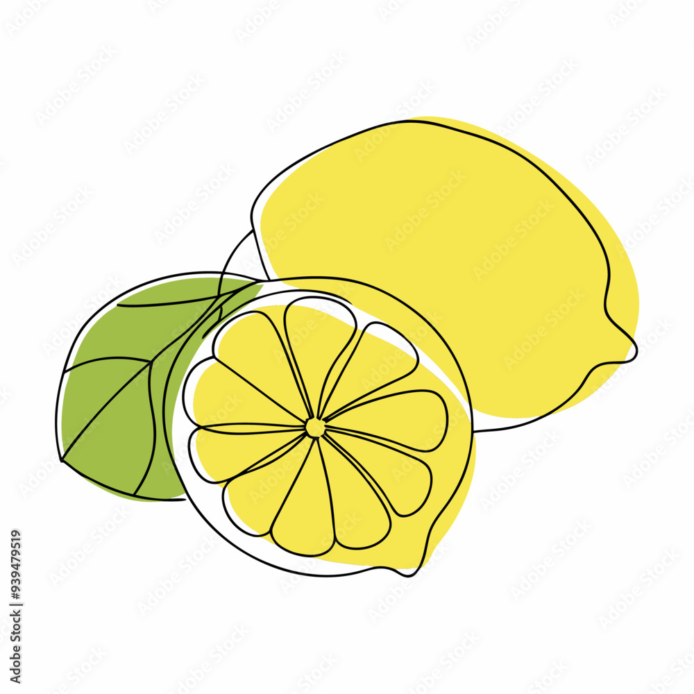 Continuous one line drawing lemon Vector illustration Black line art on ...