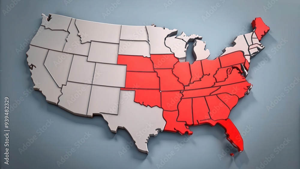 Indiana state highlighted in red on a map of the United States, Indiana ...