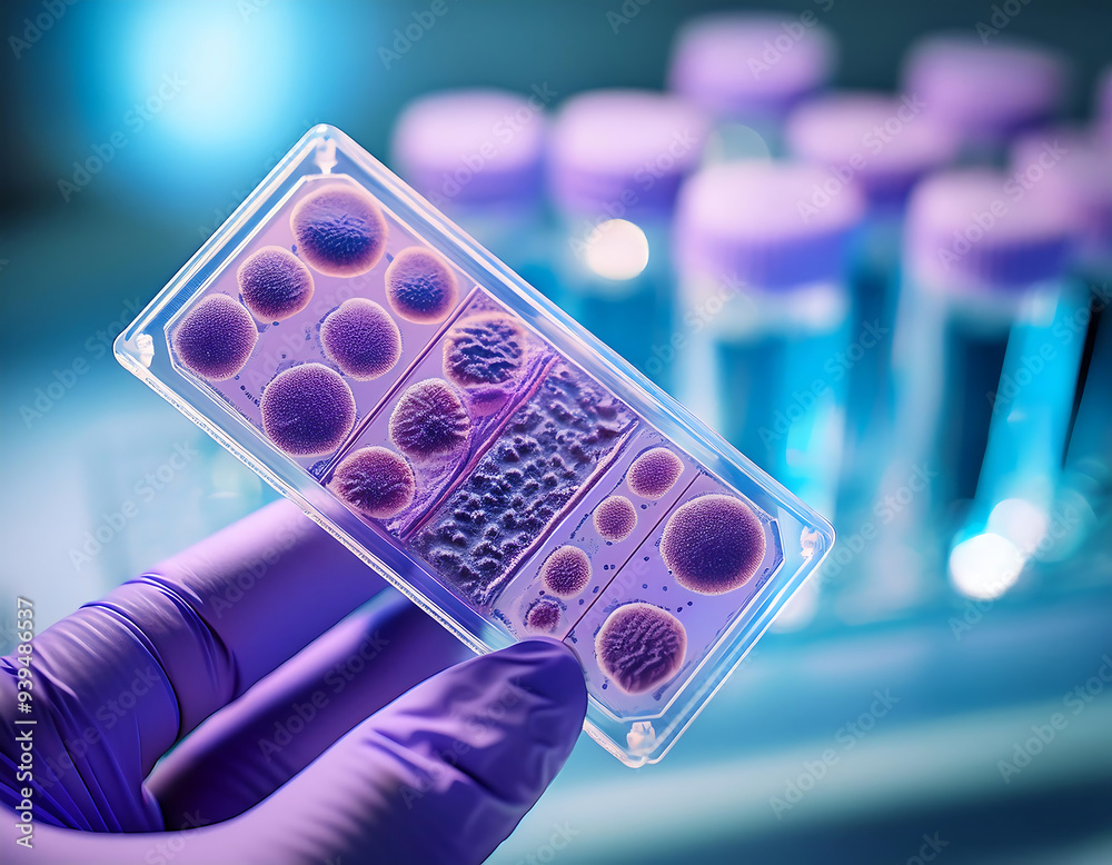 hand holding lab slide showing microscopic images monkeypox viral ...