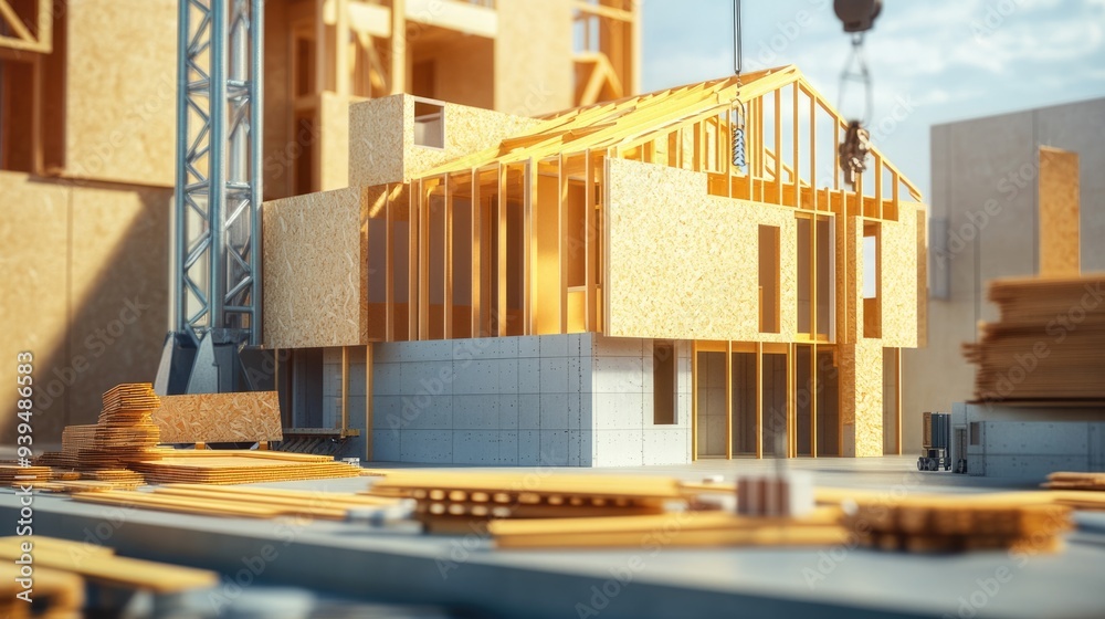 Commercial Modular. Wall Construction Process for Modern House using ...