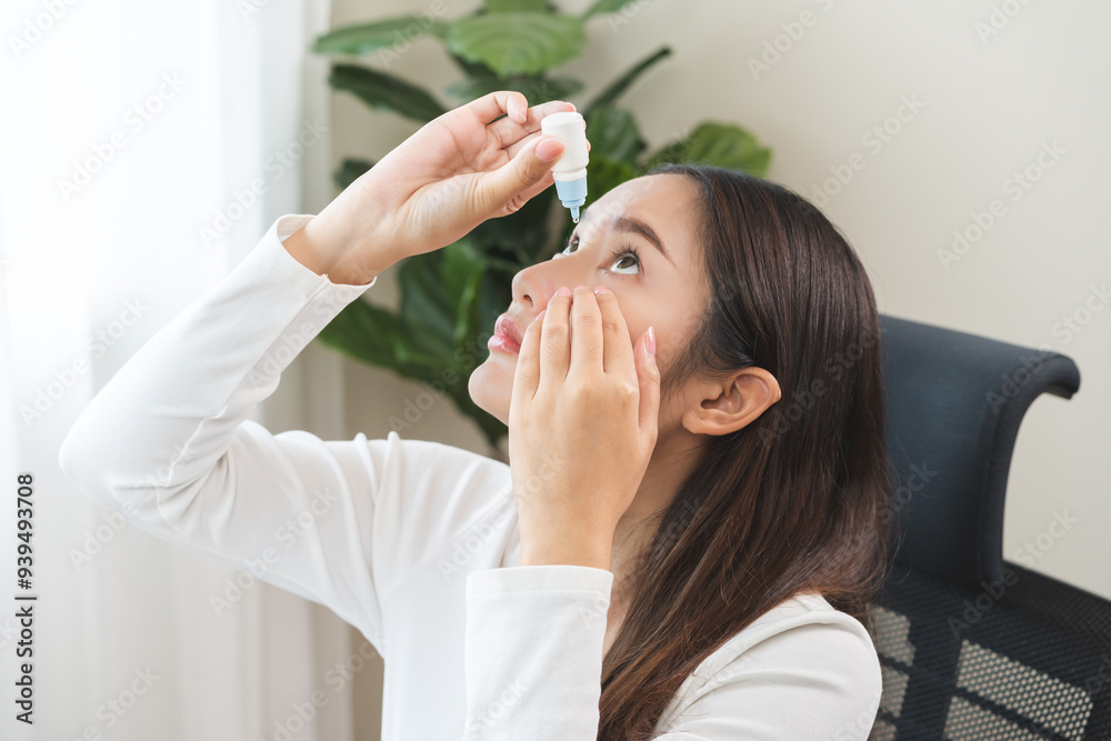 Health care concept, eye problem asian young woman applying, using ...