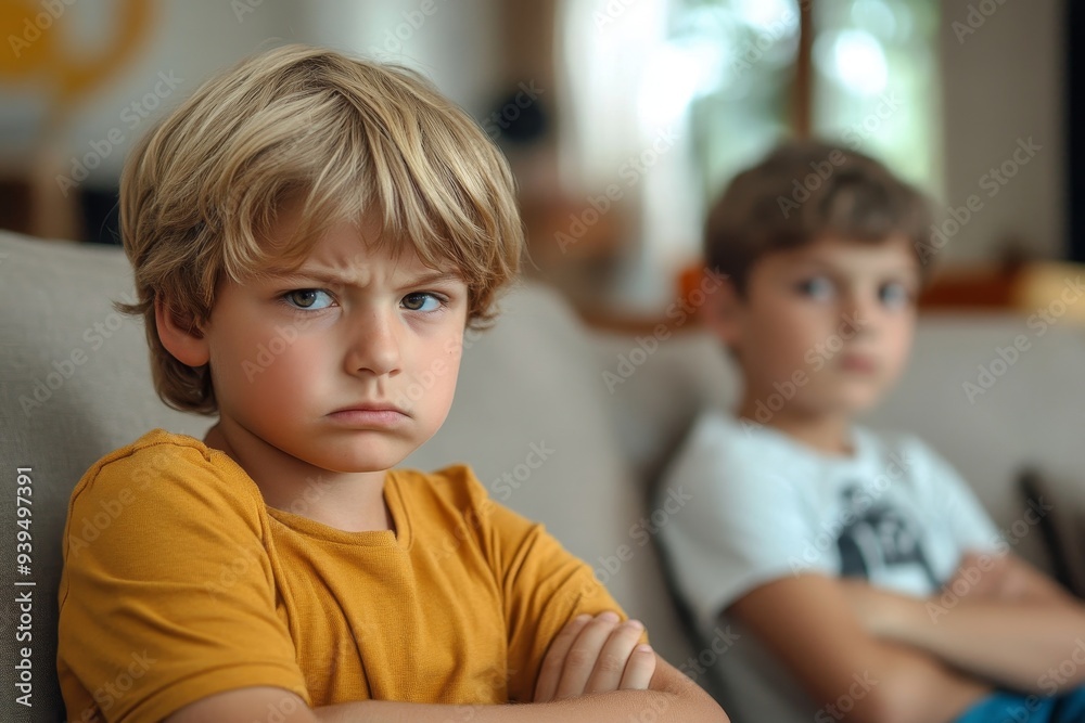 Angry kid offended not talking ignoring brother after fight, jealous ...