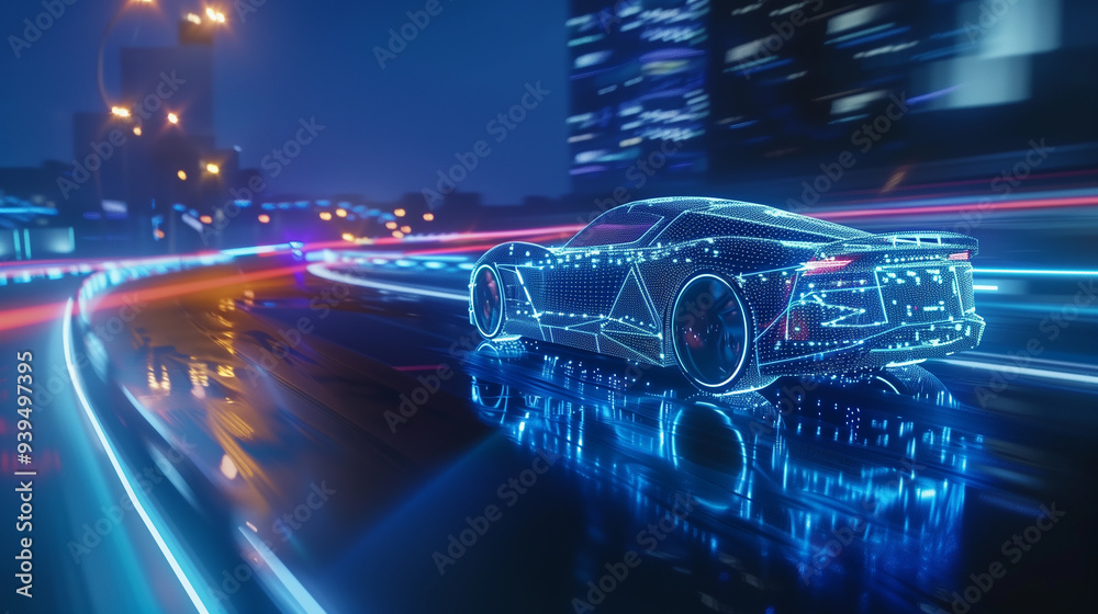 The Electric Car Is Equipped With Sensors And An Autonomous Driving