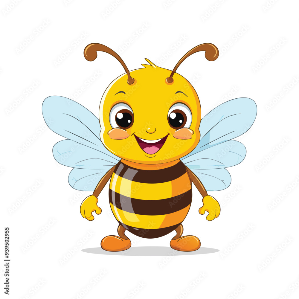 Cartoon bee with a big smile and big wings, Cute cartoon bee character ...