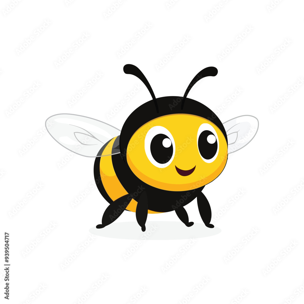 Cartoon bee with a big smile and big wings, Cute cartoon bee character ...