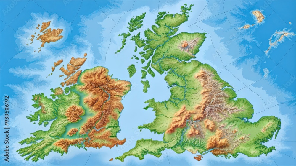 map of United Kingdom showing detailed topography and cities, United ...