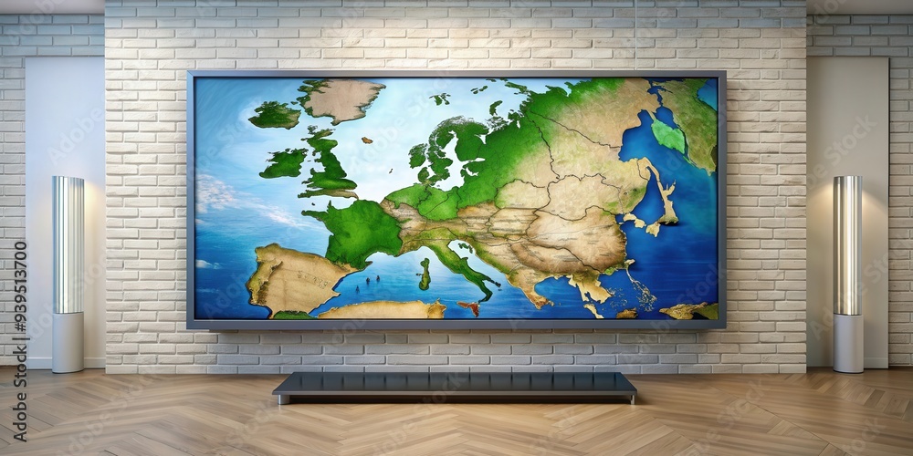 TV wall displaying detailed map of Europe, Europe, map, television ...