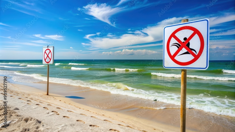 Warning signs for red tide and rip currents at St. Pete Beach, Florida ...