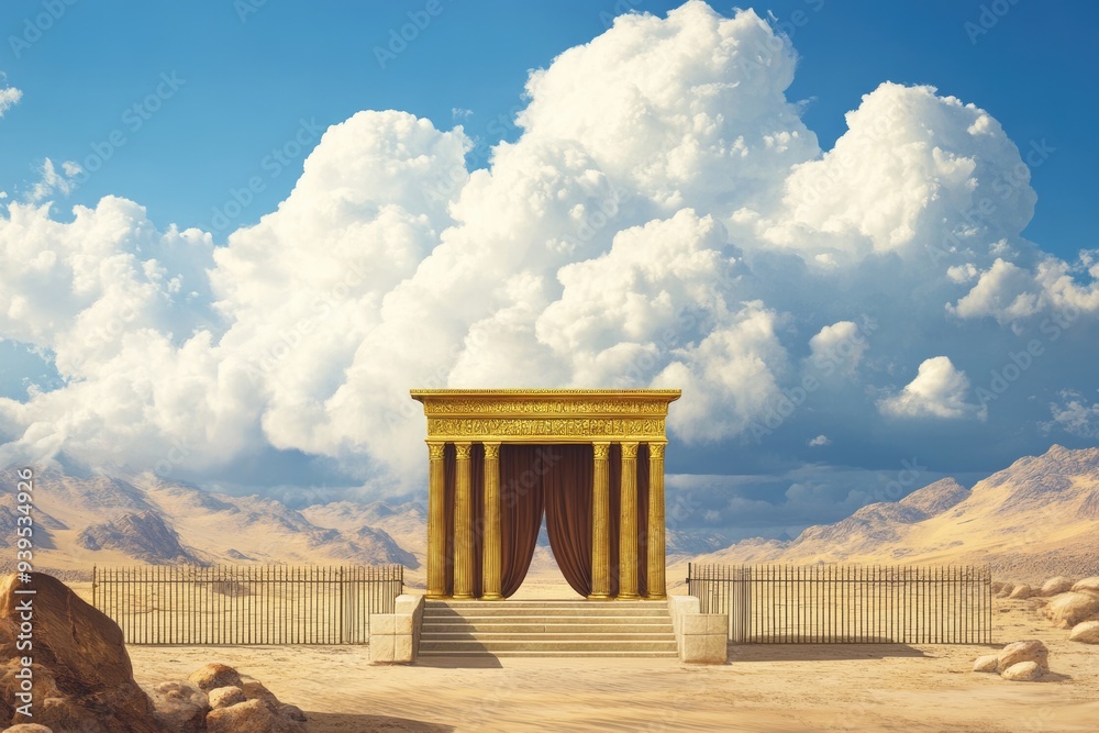 Bible Tabernacle in the Desert: Altar, Curtain, and Cloud Representing ...