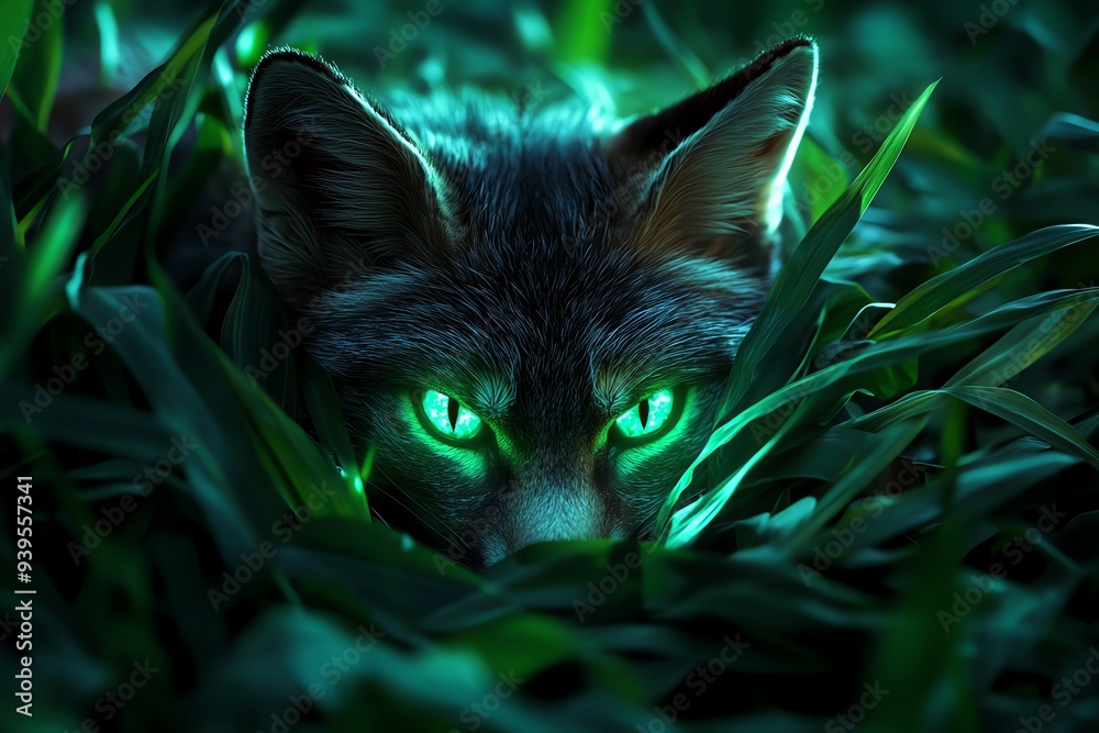 A scene of the nine-tailed fox in a field of tall grass, its fur ...