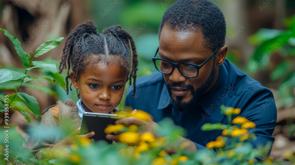 Children and a young adult intently using tablets while surrounded by ...