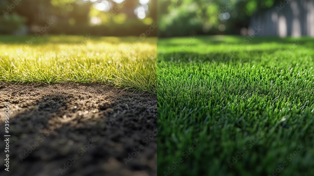 A lawn transformation shows the difference between a patchy, brown area ...
