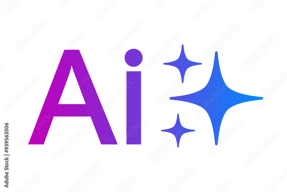 Artificial intelligence stars logo generation, generate AI button, generated sign, chat with AI ...