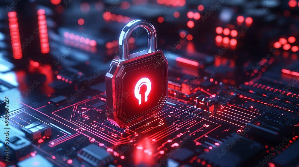 Futuristic Digital Security Token with Red Light Effects and ...