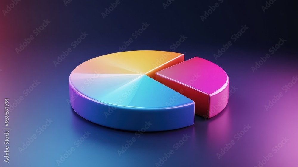 Abstract 3D pie chart diagram with vibrant colors, sleek design, and ...