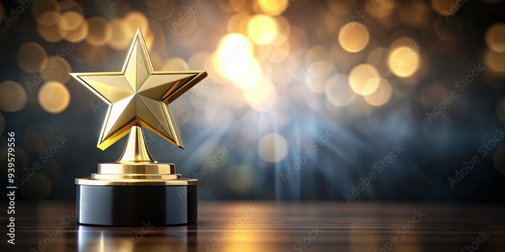Golden Star Award Trophy on Wooden Table, Award, Trophy, Recognition ...