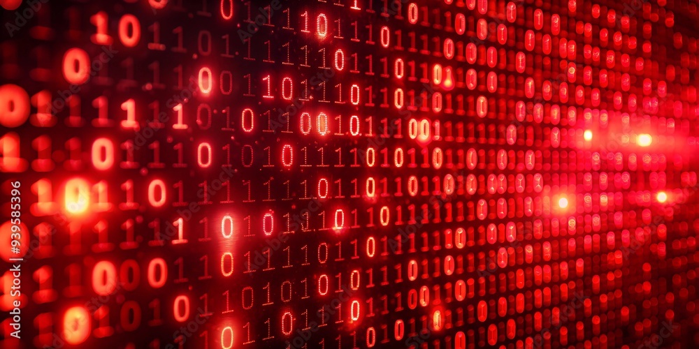Digital red matrix wall background with numbers and letters. Futuristic ...