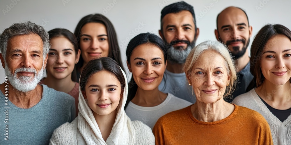 Socially diverse multicultural and multiracial people on an isolated ...