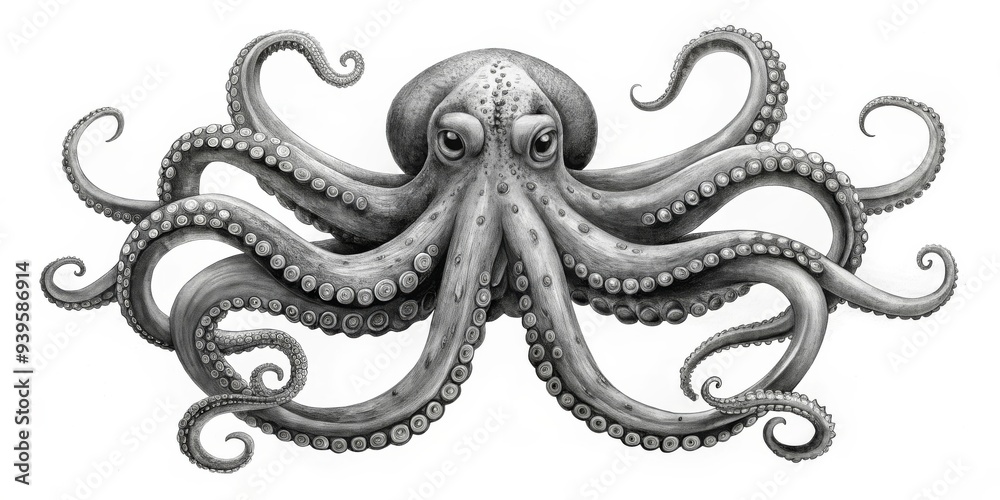 Octopus Tentacles Graphite Drawing, Cephalopod, Sea Creature, Marine ...