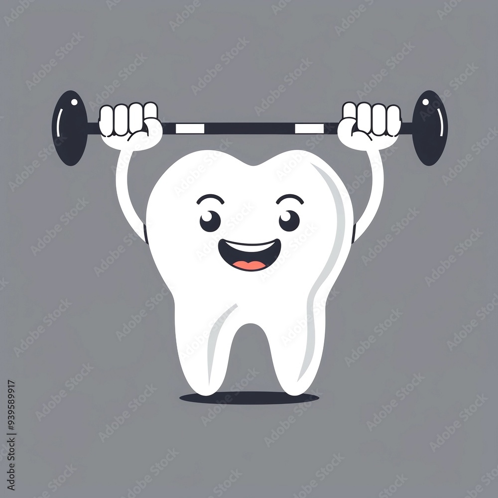 logo for a dental clinic in the form of a tooth that holds a barbell ...