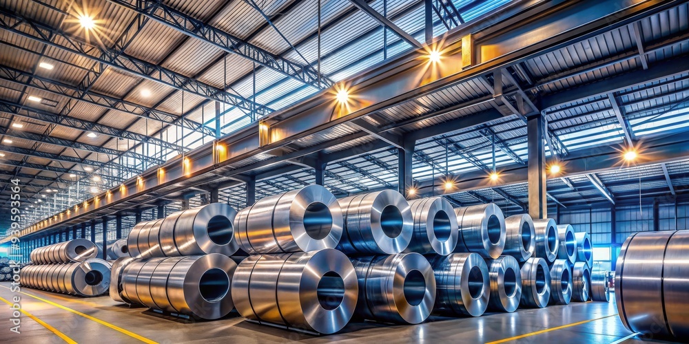Steel Coils in Industrial Warehouse, Metal Manufacturing, Industry ...