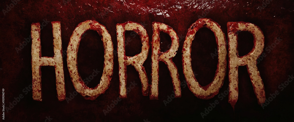 Graphic image of the word 'Horror' crafted with a bloody and eerie ...