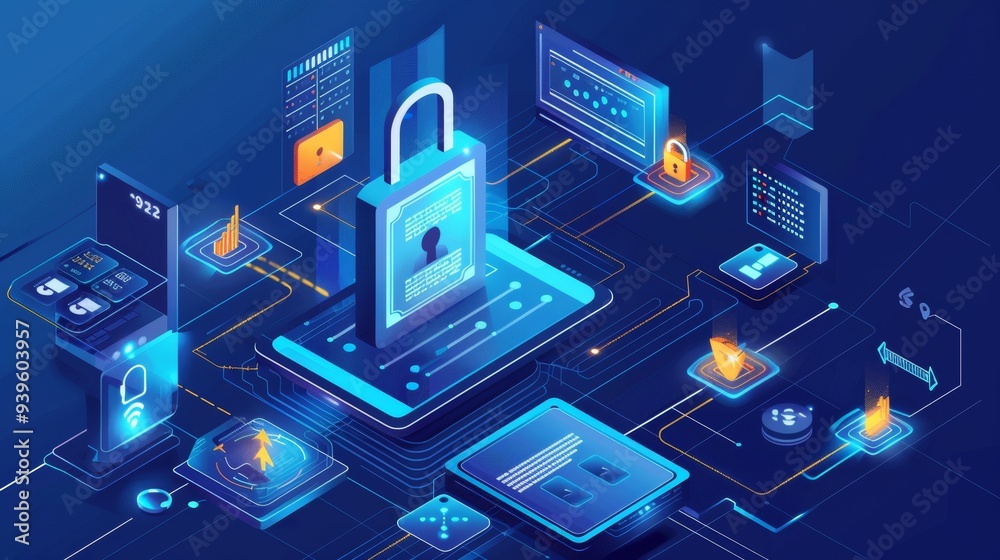 Futuristic digital lock graphic showcasing cybersecurity concepts ...