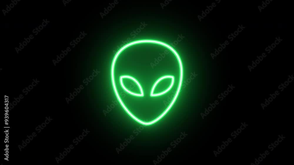 Neon ufo alien animation, uniform rotation with color blink. Glowing ...